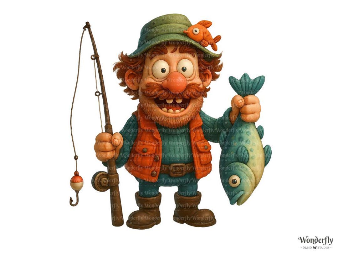 12 Goofy Cartoon Fisherman Clipart: Angler Pngs (digital Download) - Etsy