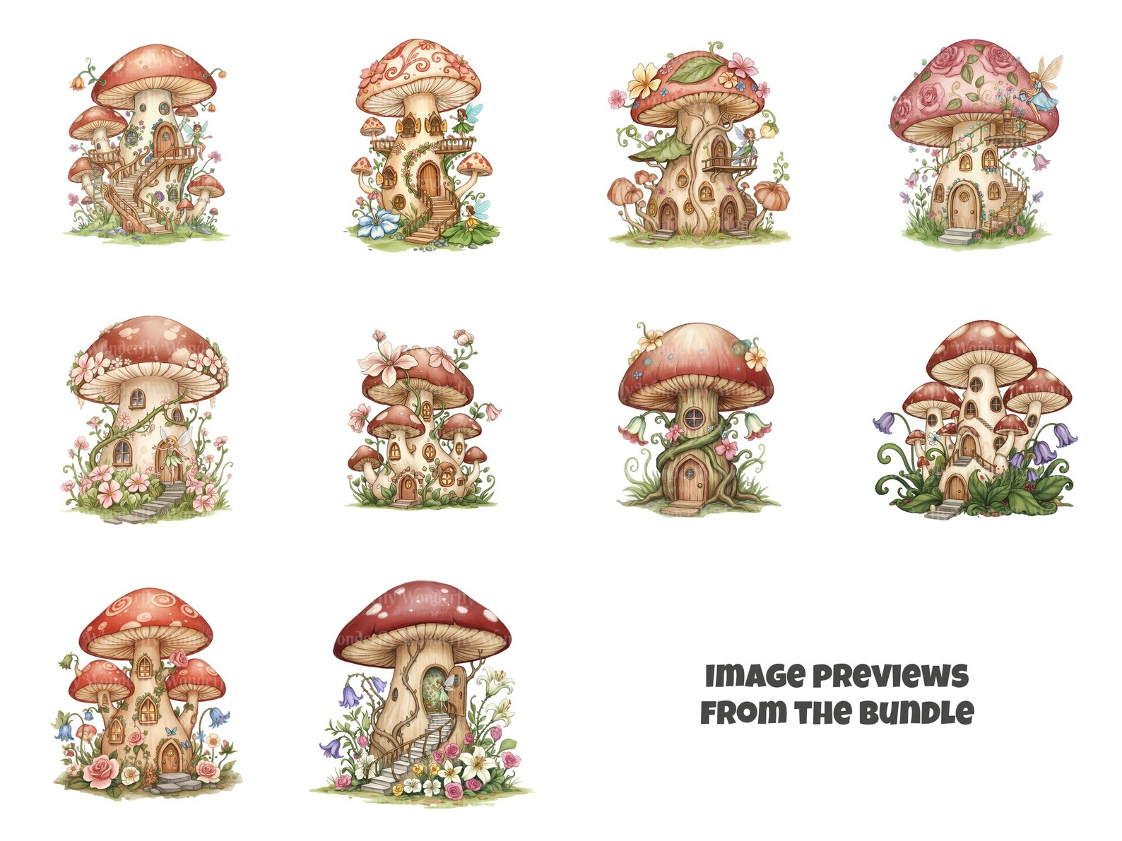 12 Mushroom Fairy Home Clipart: Watercolor Pngs (digital Download) - Etsy