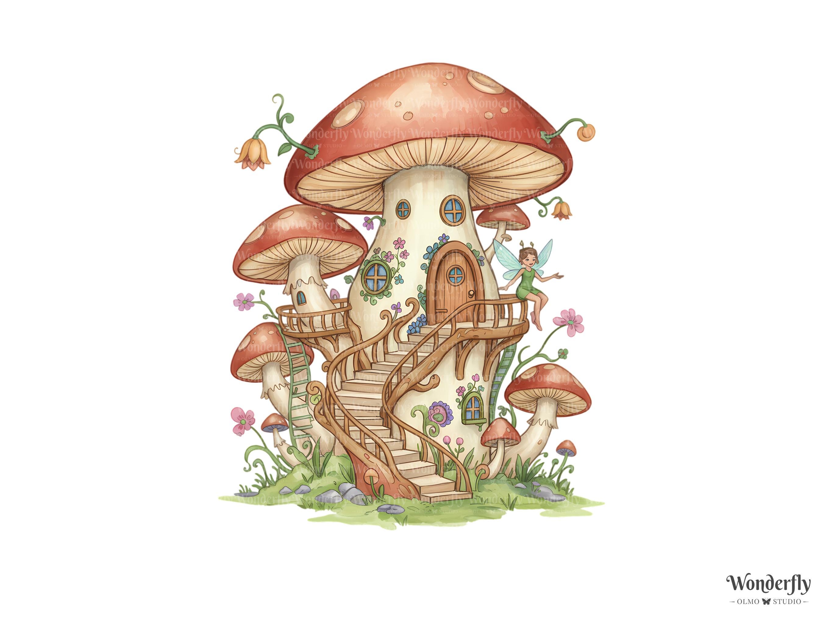 12 Mushroom Fairy Home Clipart: Watercolor Pngs (digital Download) - Etsy