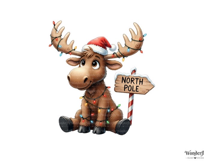 10 Funny Christmas Moose PNG Clipart With Hat, Scarf, and Decorated ...