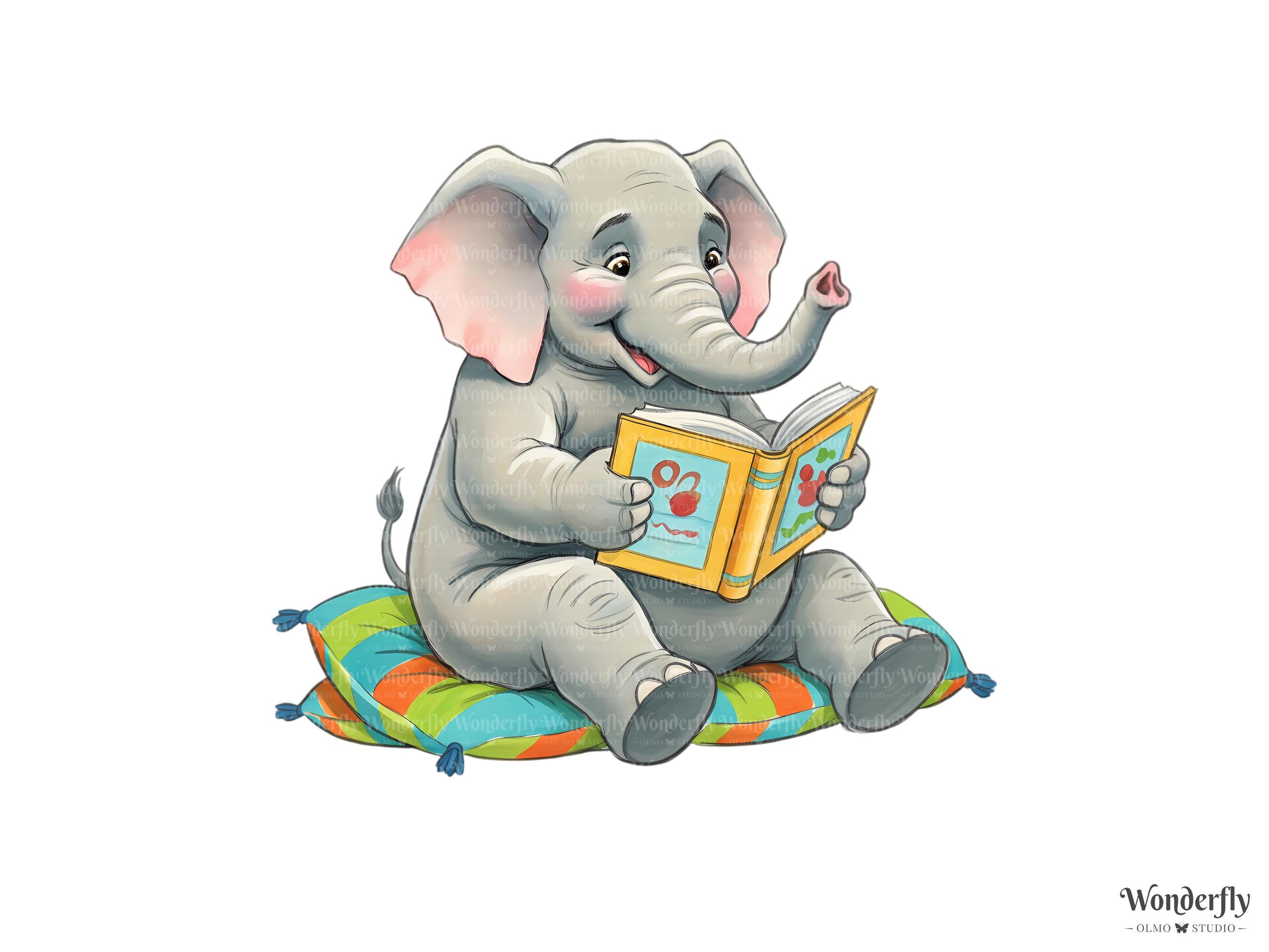11 Elephant Reading Book Clipart: Nursery Pngs (digital Download) - Etsy