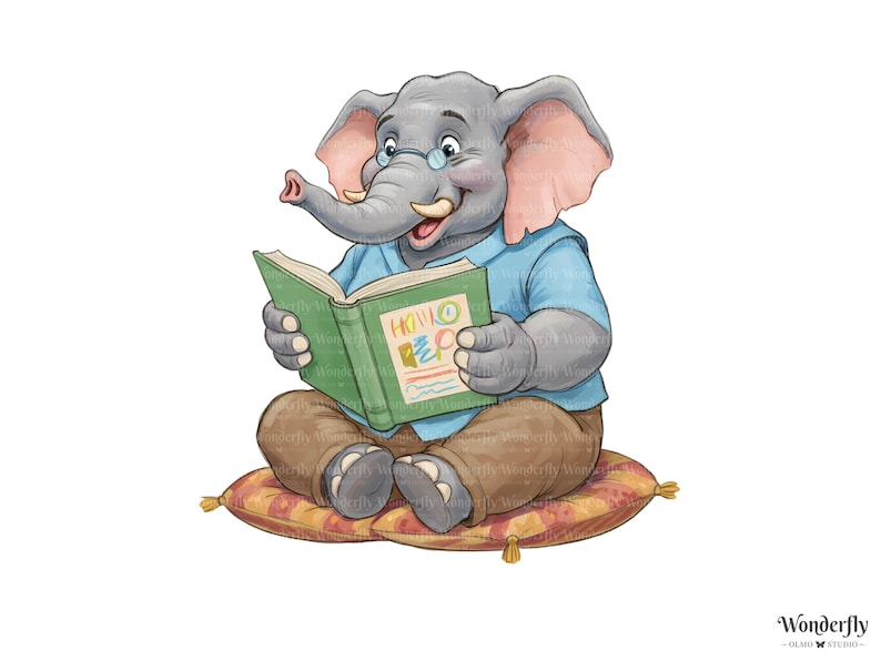 11 Elephant Reading Book Clipart: Nursery Pngs (digital Download) - Etsy
