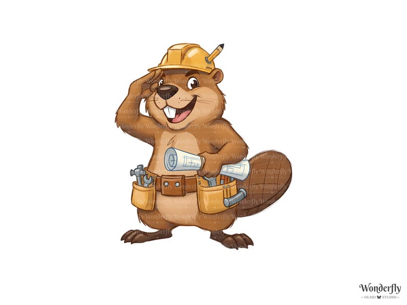 15 Cartoon Carpenter Beaver Clipart: Construction Pngs (digital ...