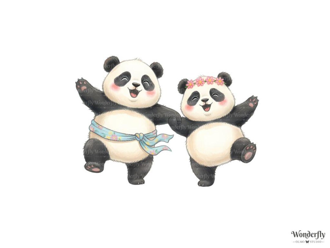 11 Cute and Funny Dancing Pandas Clipart: Watercolor Pngs (digital ...