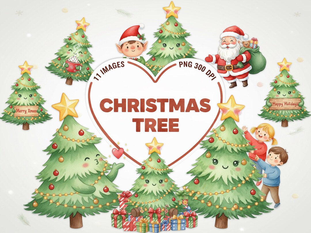 Whimsical Christmas Tree Clipart Set: 11 Festive Pngs for Scrapbooking ...