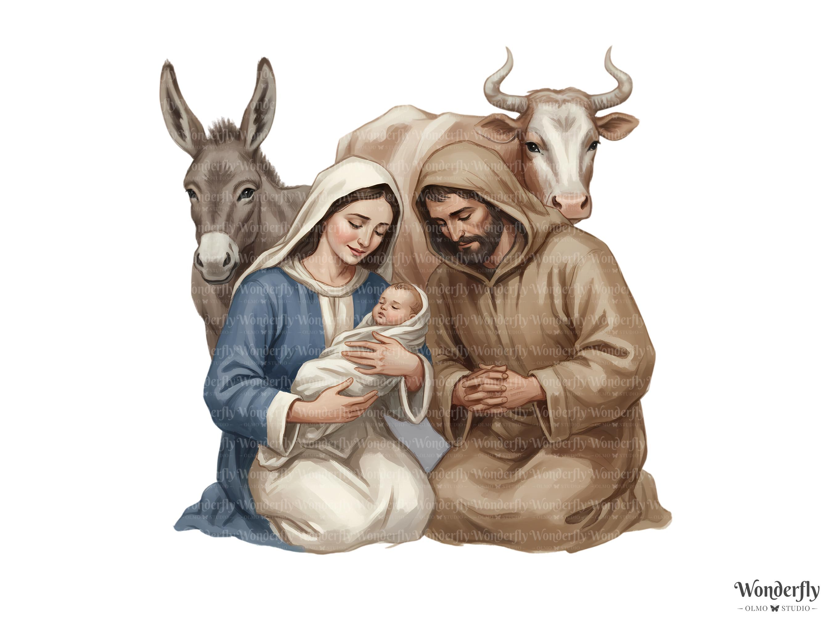 9 Nativity Scene With Mary, Joseph and Jesus Clipart: Biblical Pngs ...