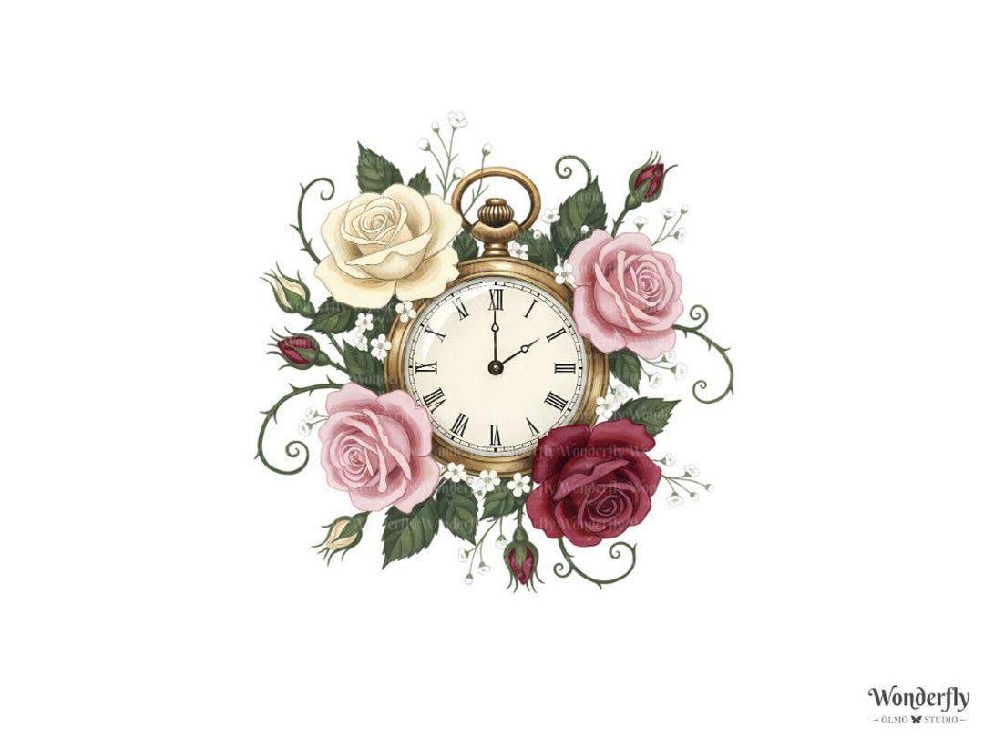 11 Vintage Pocket Watch With Roses Clipart: Sticker Pngs (digital ...