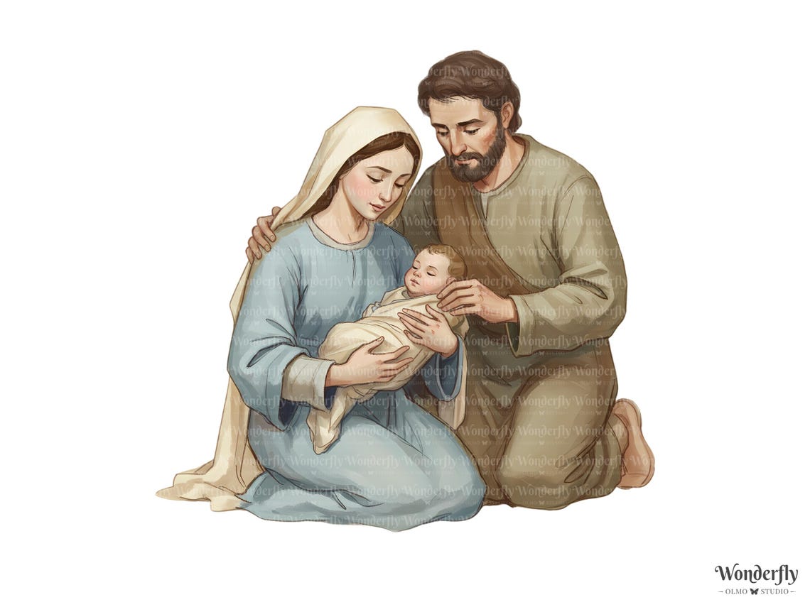 9 Nativity Scene With Mary, Joseph and Jesus Clipart: Biblical Pngs ...