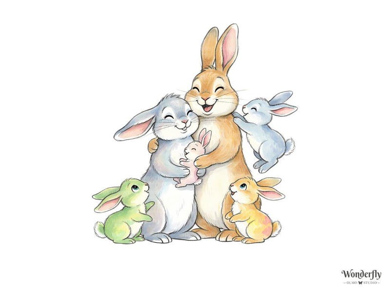 9 Rabbit Family Clipart: Watercolor Pngs (digital Download) - Etsy