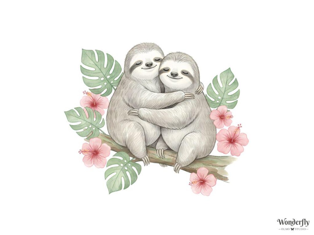 10 Couple of Sloths in Love Clipart: Watercolor Pngs (digital Download ...