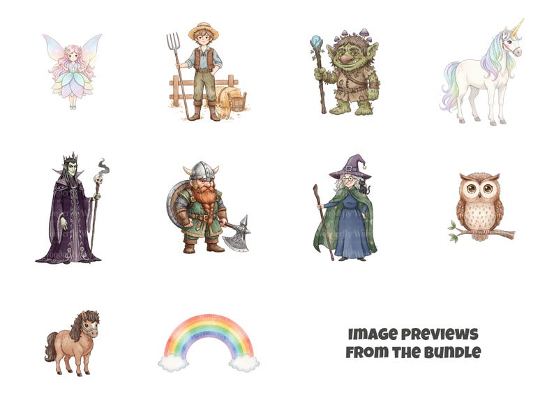 Fairy Tale Characters Clipart Set: 30 Watercolor Pngs for Scrapbooking ...