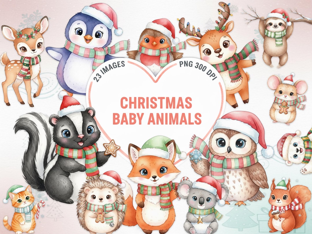 Christmas Baby Animals Clipart Set: 23 Winter Watercolor Pngs for ...