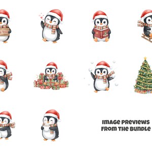 Sweet Christmas Penguin Clipart Set: 14 Festive Pngs for Winter Crafts ...