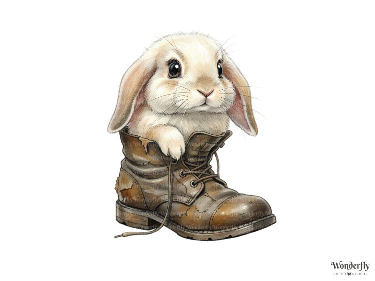 11 Fluffy Rabbit Peeking Out From Old Boot Clipart: Watercolor Pngs ...