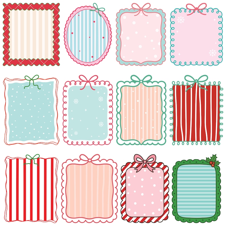 Christmas Coquette Frame Clipart Bundle, Cute Holiday Borders SVG ...