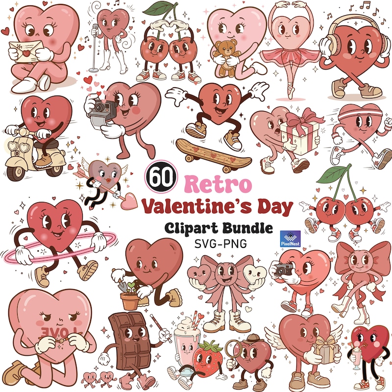 Heart Clipart Characters - Etsy UK