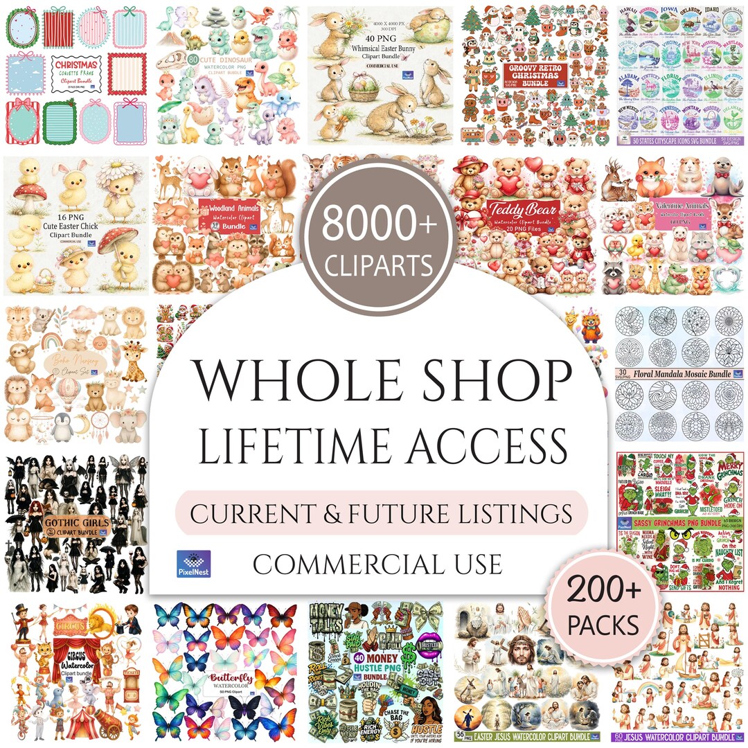 Whole Shop Lifetime Access Clipart Bundle, 8000+ PNG Clipart ...