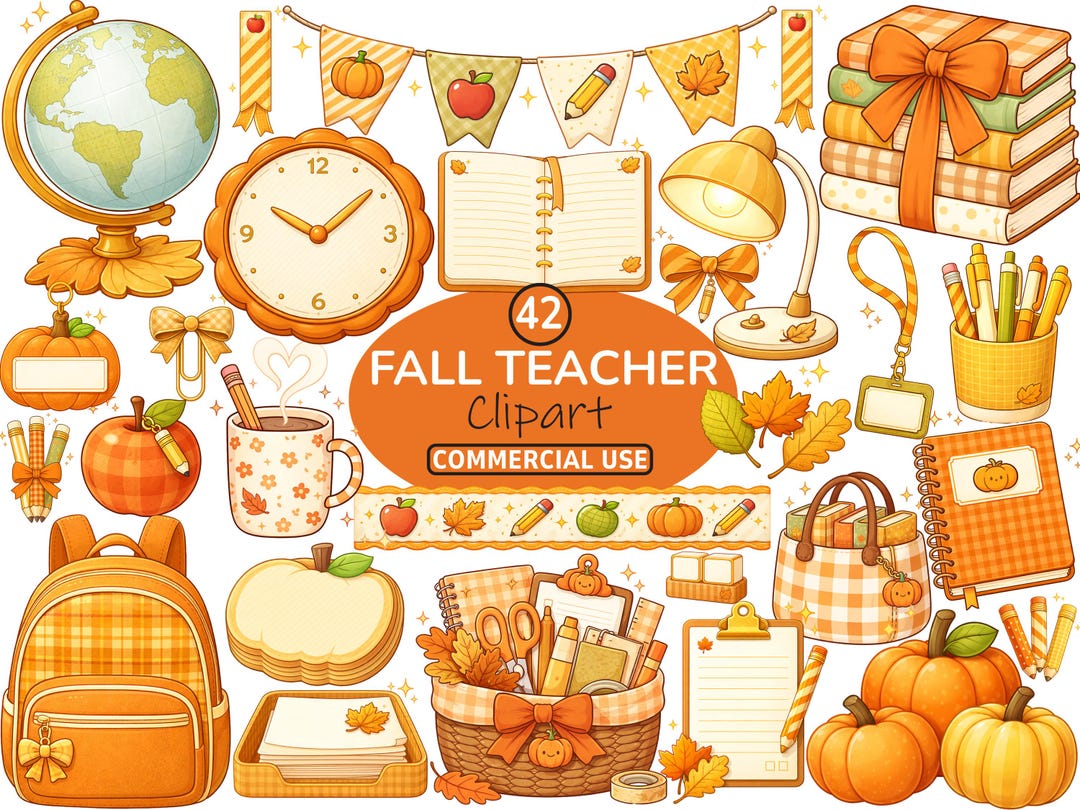 Fall Teacher Clipart Bundle, Autumn Teacher PNG, Fall School Classroom ...