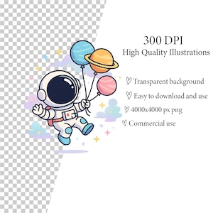 Cute Space Astronaut Clipart Bundle, Kawaii Space Pngs, Galaxy Kids ...