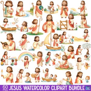 Jesus Watercolor Clipart Bundle, Bible Story Illustration, Jesus Christ ...
