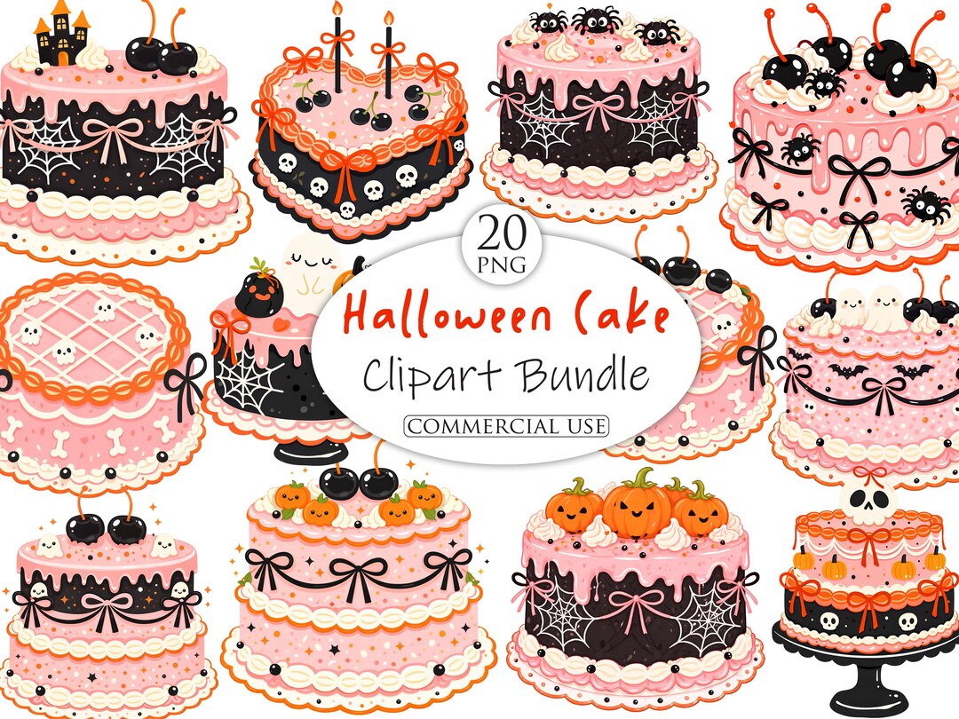 Halloween Cake Clipart Bundle, Cute Spooky Cakes PNG, Pink Gothic ...