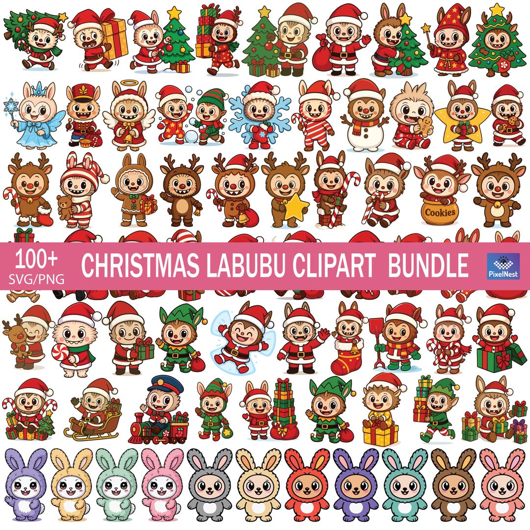 Christmas Labubu Clipart Bundle, Cute Labubu PNG SVG, Kawaii Holiday ...