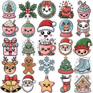 Cute Christmas Clipart Bundle, Kawaii Holiday SVG, Santa Reindeer ...