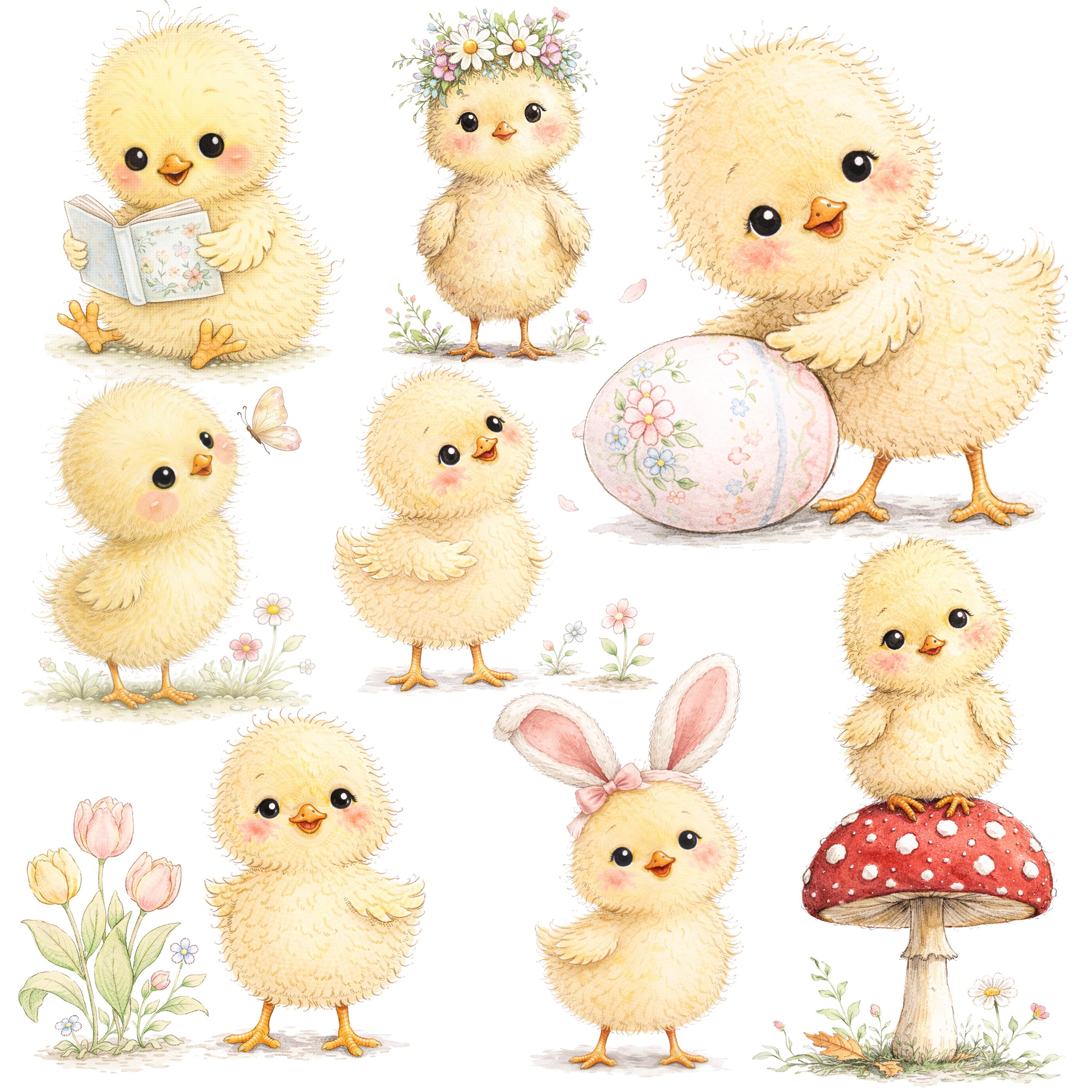 Cute Chicks Watercolor Clipart Bundle, Baby Chick PNG, Easter Chick ...