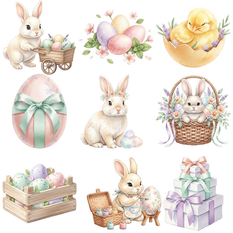 Watercolor Easter Bunny Clipart Bundle, Cute Bunny Pngs, Spring Easter ...