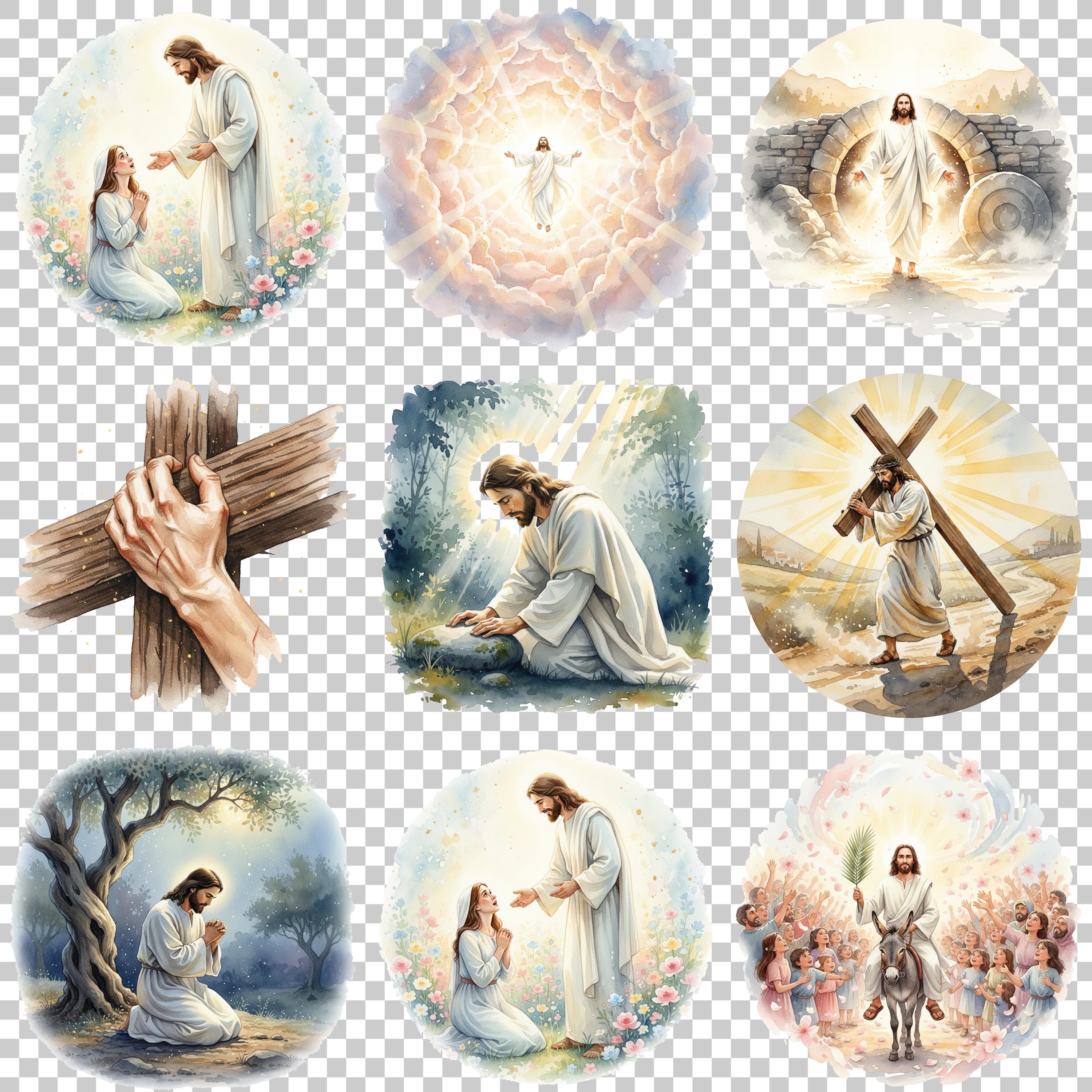 Easter Jesus Watercolor Clipart Bundle, Christian Resurrection PNG ...