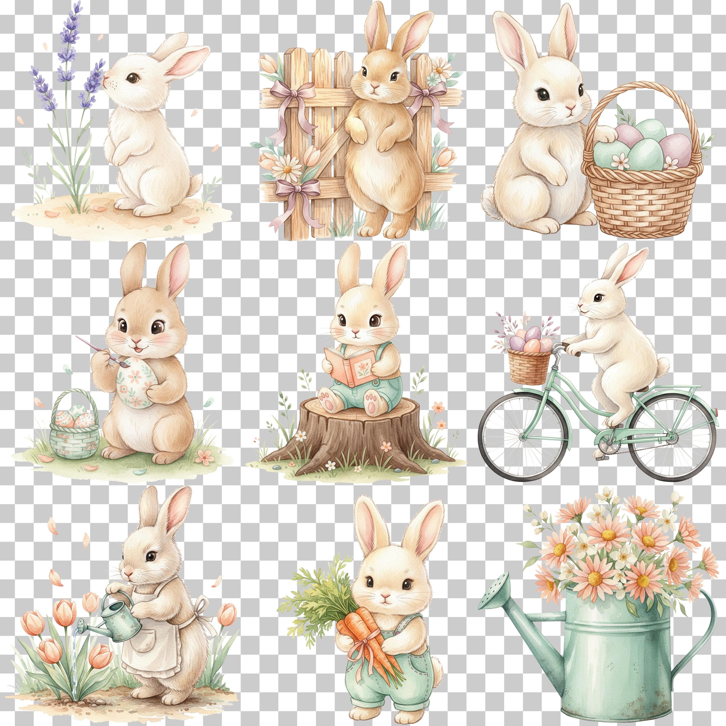 Easter Bunny Watercolor Clipart Bundle, Cute Bunny Pngs, Pastel Easter ...