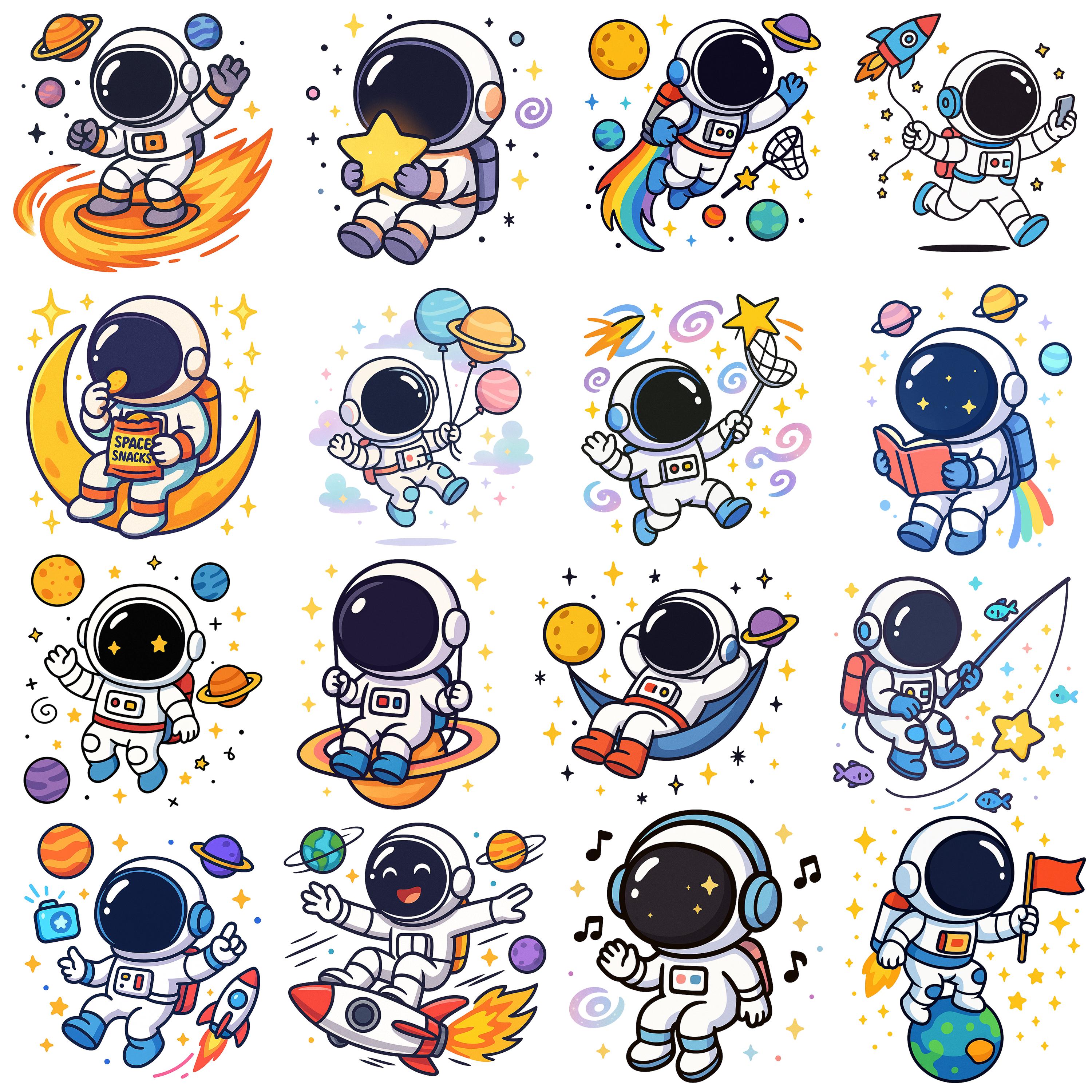 Cute Space Astronaut Clipart Bundle, Kawaii Space Pngs, Galaxy Kids ...