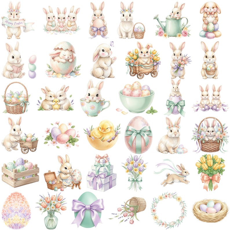 Watercolor Easter Bunny Clipart Bundle, Cute Bunny Pngs, Spring Easter ...