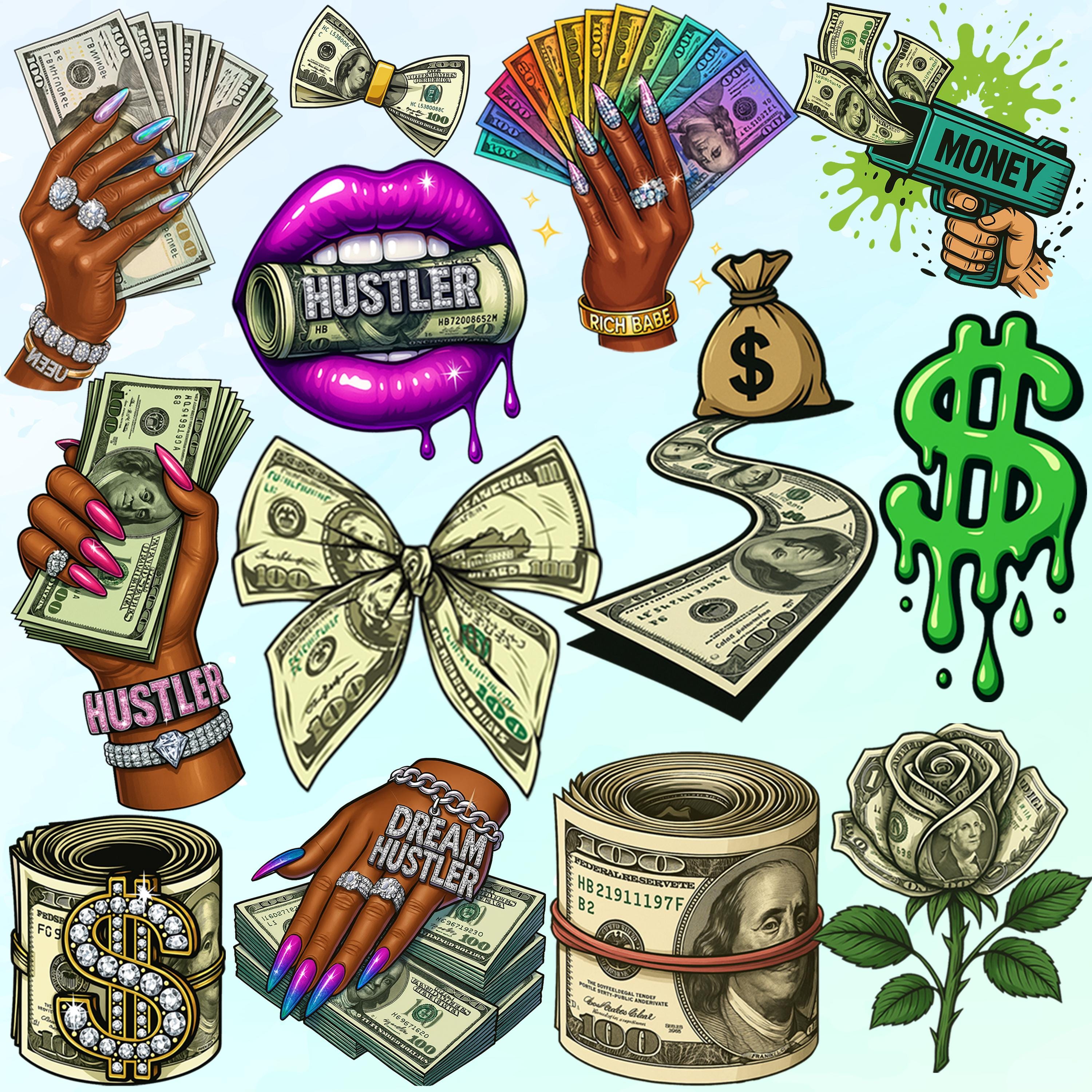 Money Hustle PNG Bundle, 40 Cash Grind Graphics, Rich Vibes Sublimation ...
