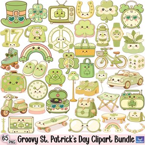 Groovy St Patrick’s Day Clipart Bundle, Cute Shamrock PNG, Retro Irish ...