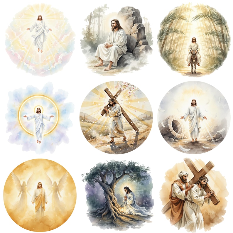 Easter Jesus Watercolor Clipart Bundle, Christian Resurrection PNG ...