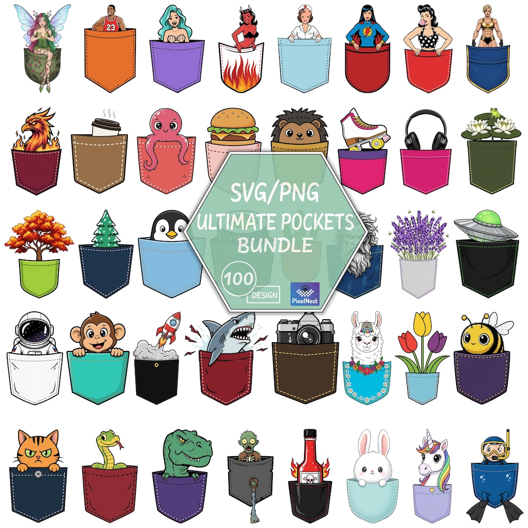 Ultimate Pocket SVG Bundle, 100 Pocket Clipart Designs, Funny Pocket ...
