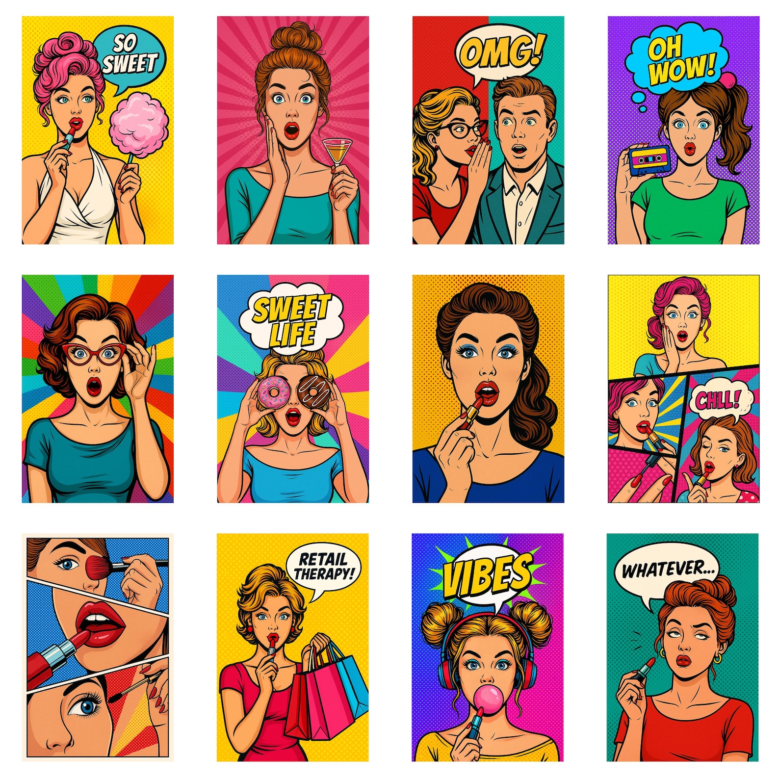 Sassy Pop Art Poster Bundle, Retro Comic Wall Art Prints, Bold Girl ...