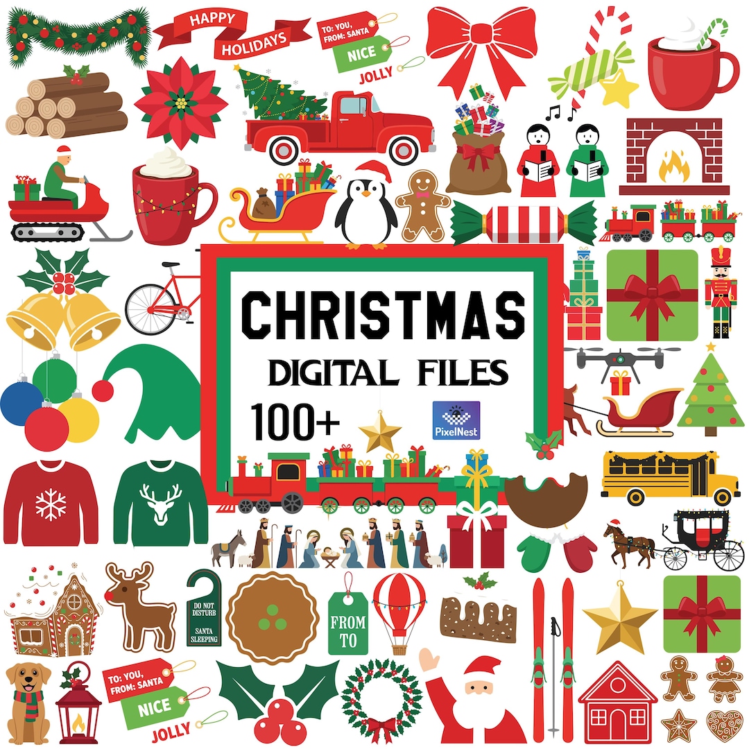 Christmas Clipart Bundle, Holiday Digital Files, Christmas Icons ...