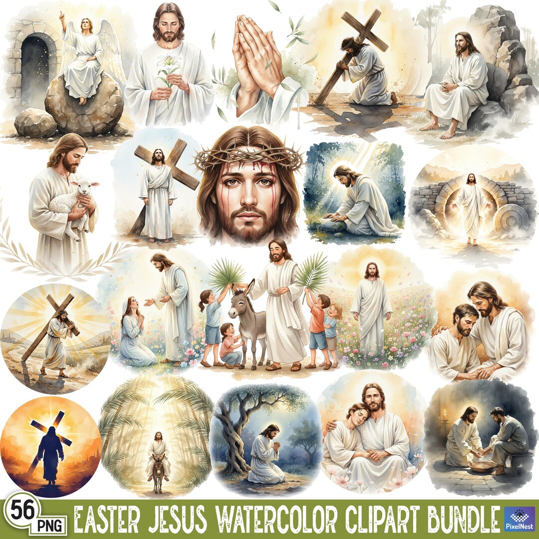Easter Jesus Watercolor Clipart Bundle, Christian Resurrection PNG ...