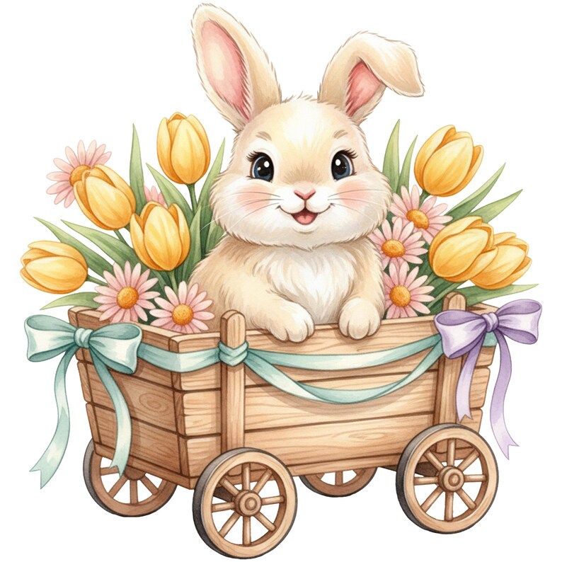Watercolor Easter Bunny Clipart Bundle, Cute Bunny Pngs, Spring Easter ...