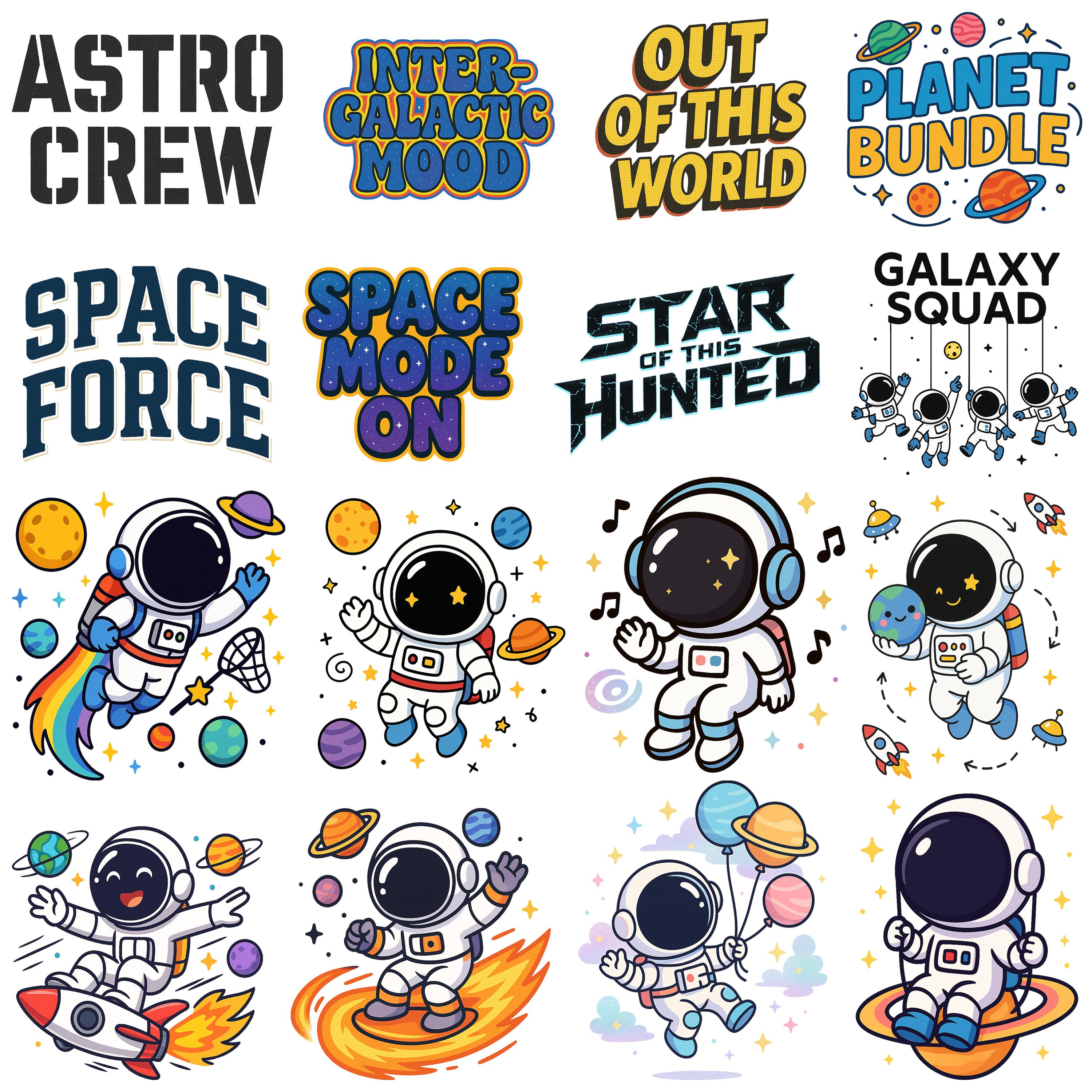 Cute Space Astronaut Clipart Bundle, Kawaii Space Pngs, Galaxy Kids ...