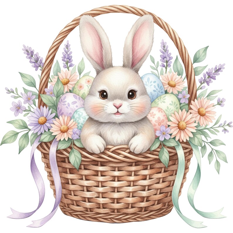 Watercolor Easter Bunny Clipart Bundle, Cute Bunny Pngs, Spring Easter ...