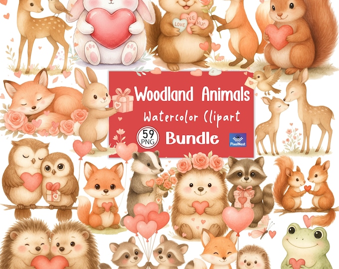 Woodland Animals Clipart, Watercolor Cute Forest Animal, Baby Forest ...