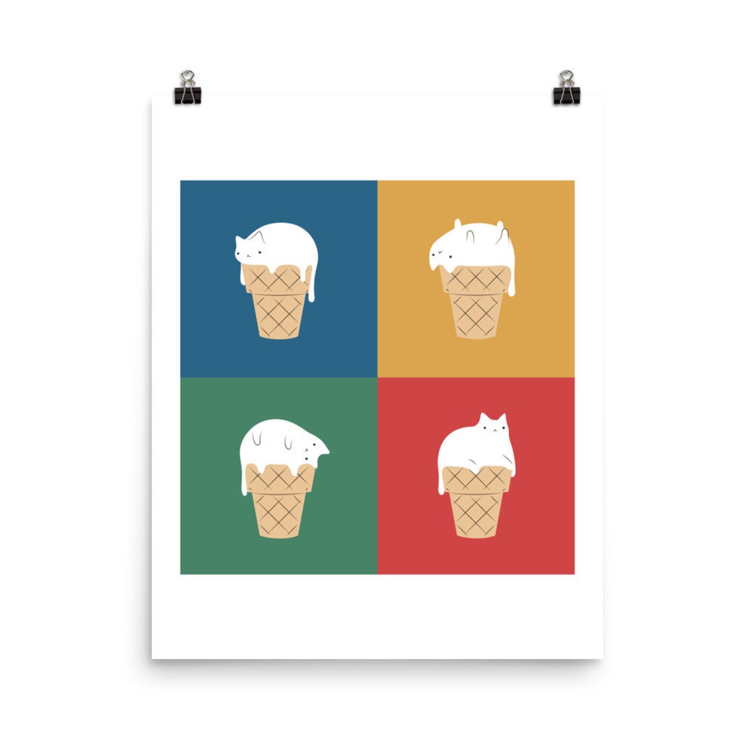 Ice Cream Cat 2x2 - Art Print - Etsy