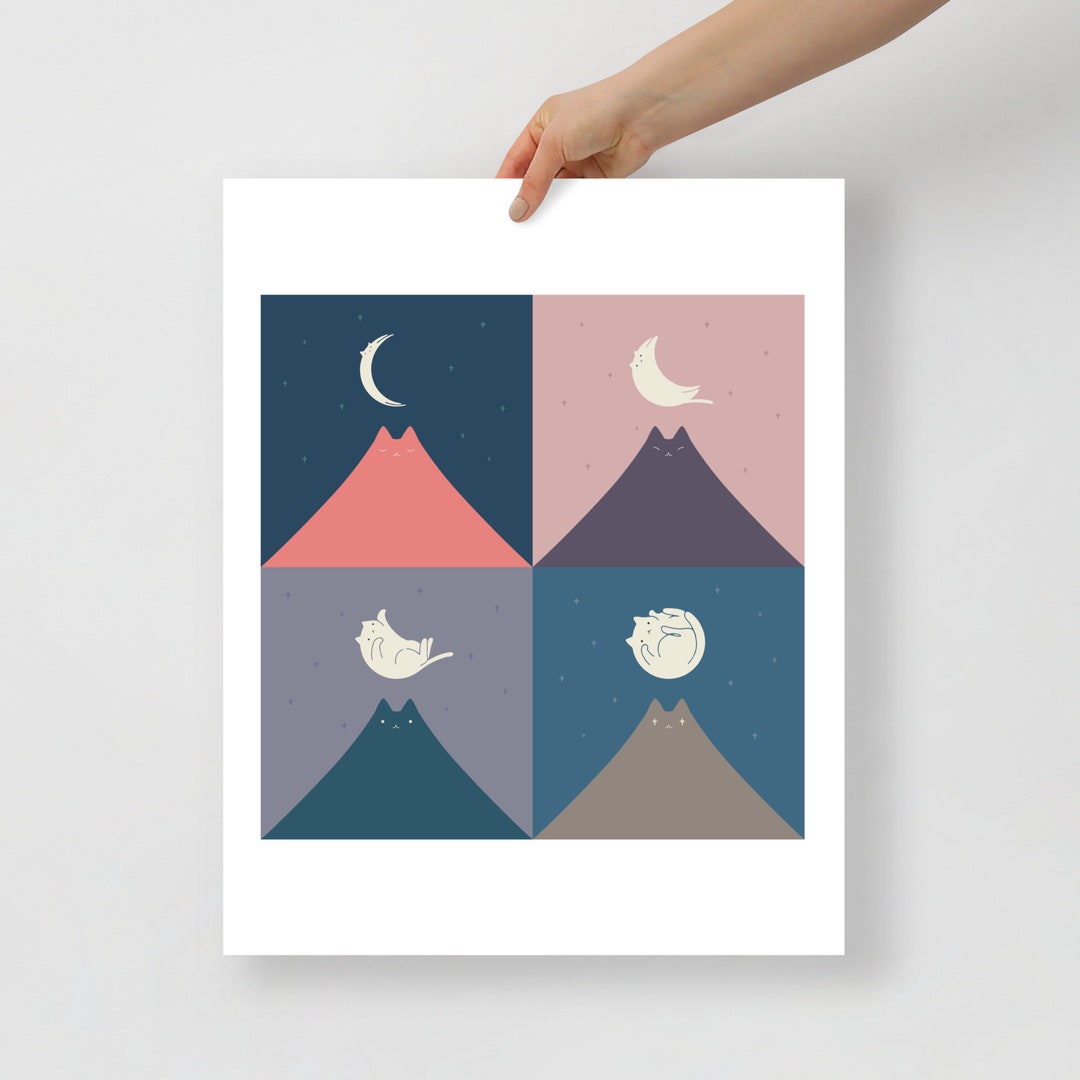 Cat Moon 2x2 - Art Print - Etsy