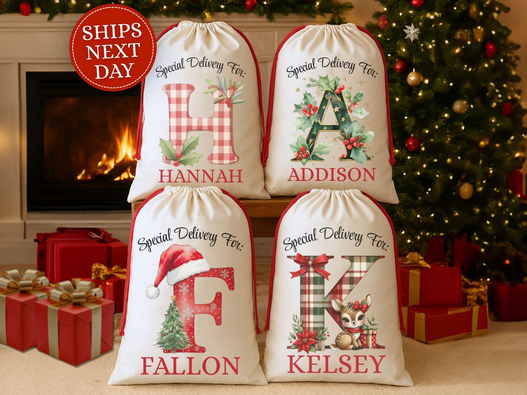 Custom Initial Santa Sack: Personalized Kid's Christmas Gift Sack With ...