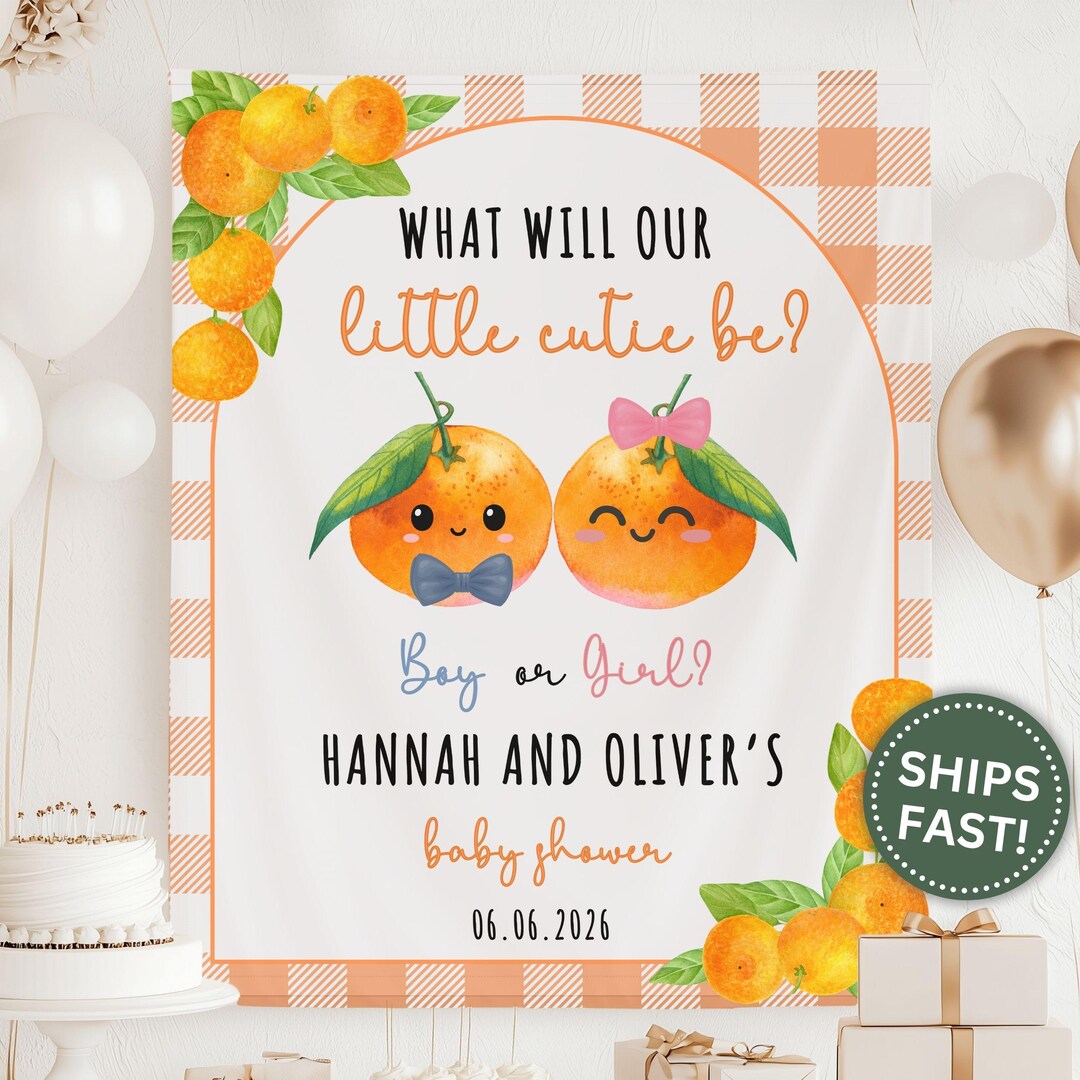 Citrus Theme Gender Reveal, Personalized Gender Reveal Party Tapestry ...