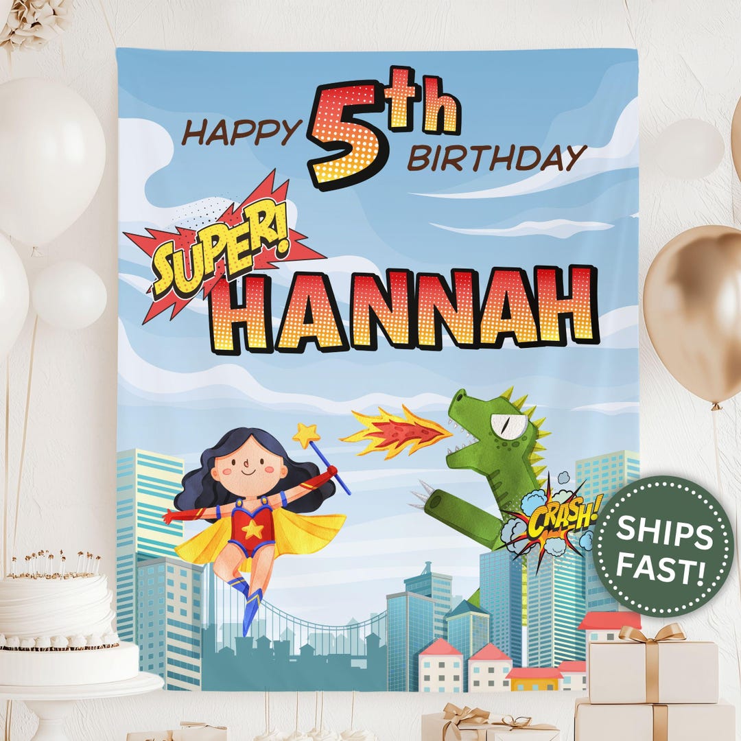 Superhero Birthday Banner, Custom Superhero Party Backdrop Decoration ...