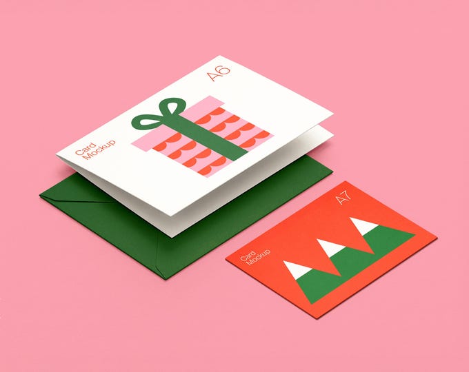 A6 Folded Card Mockup With A7 Insert: Customizable Color Envelope ...